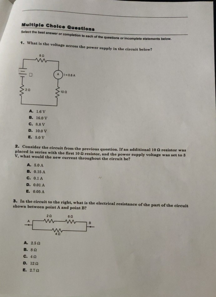 Solved Multiple Choice Questions select the best answer or | Chegg.com