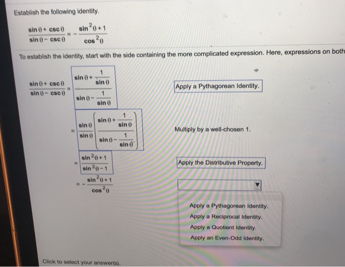 Solved Establish the following identity. sin ? + csc ? sin | Chegg.com