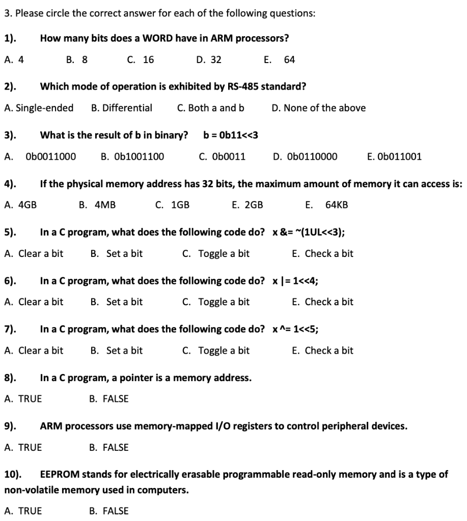 Solved 3. Please circle the correct answer for each of the | Chegg.com