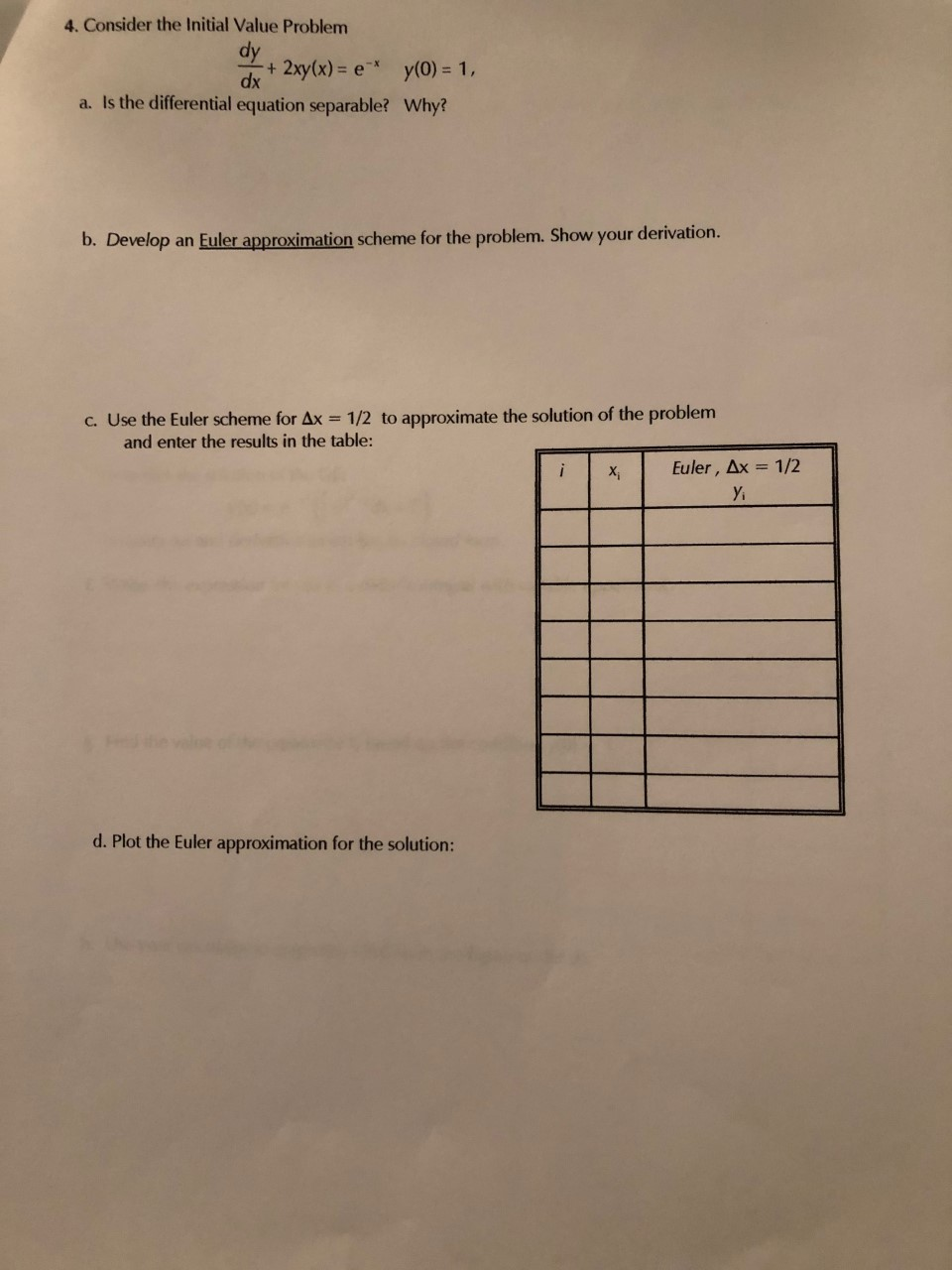 Solved 4. Consider the Initial Value Problem dy dx + 2xy(x) | Chegg.com