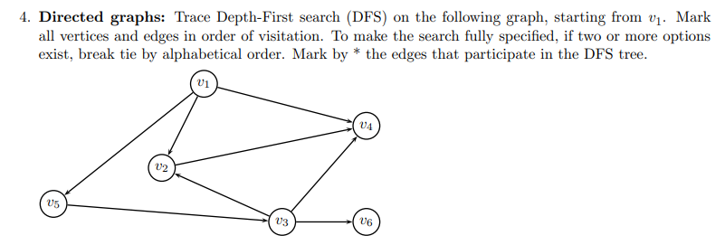 Solved 4. Directed graphs: Trace Depth-First search (DFS) on | Chegg.com