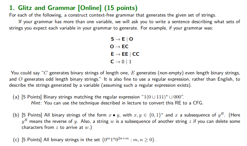 Solved 1. Glitz and Grammar [Online] (15 points) For each of | Chegg.com