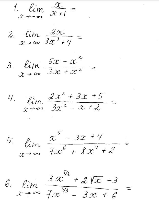 Solved 1. limx→−∞x+1x= limx→∞3x3+42x= limx→∞3x+x25x−x2= | Chegg.com