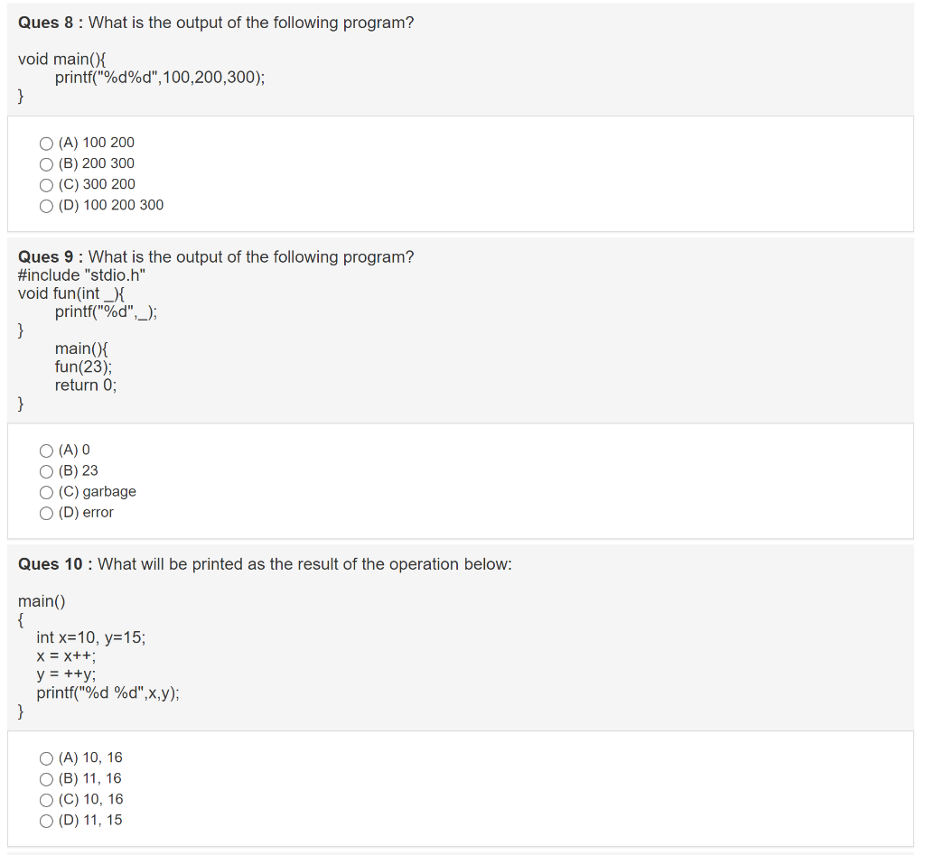 Solved Ques 1: What is the output of the following code? | Chegg.com