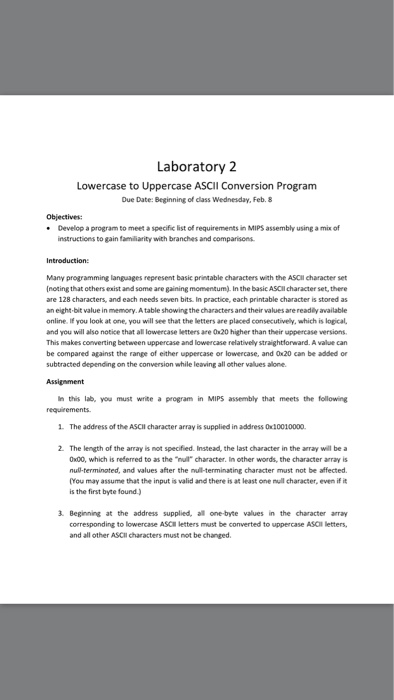 Laboratory 2 Lowercase to Uppercase ASCII Conversion | Chegg.com