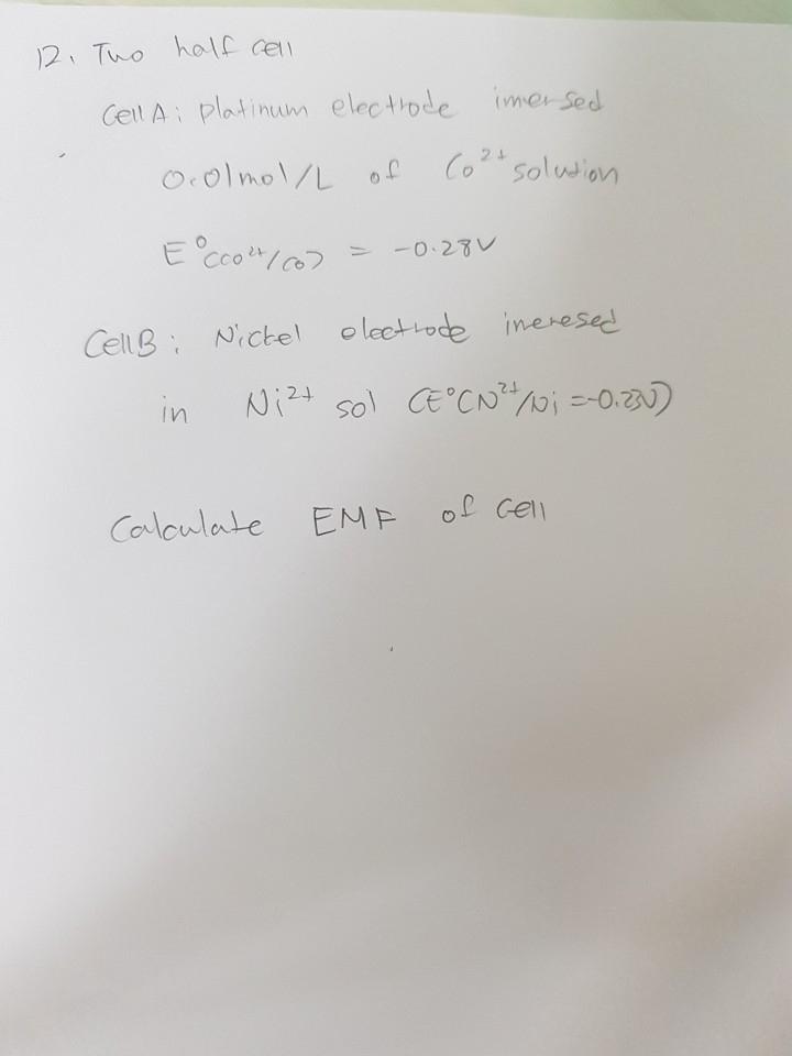 Solved Two half cell connected to form galvanic element | Chegg.com