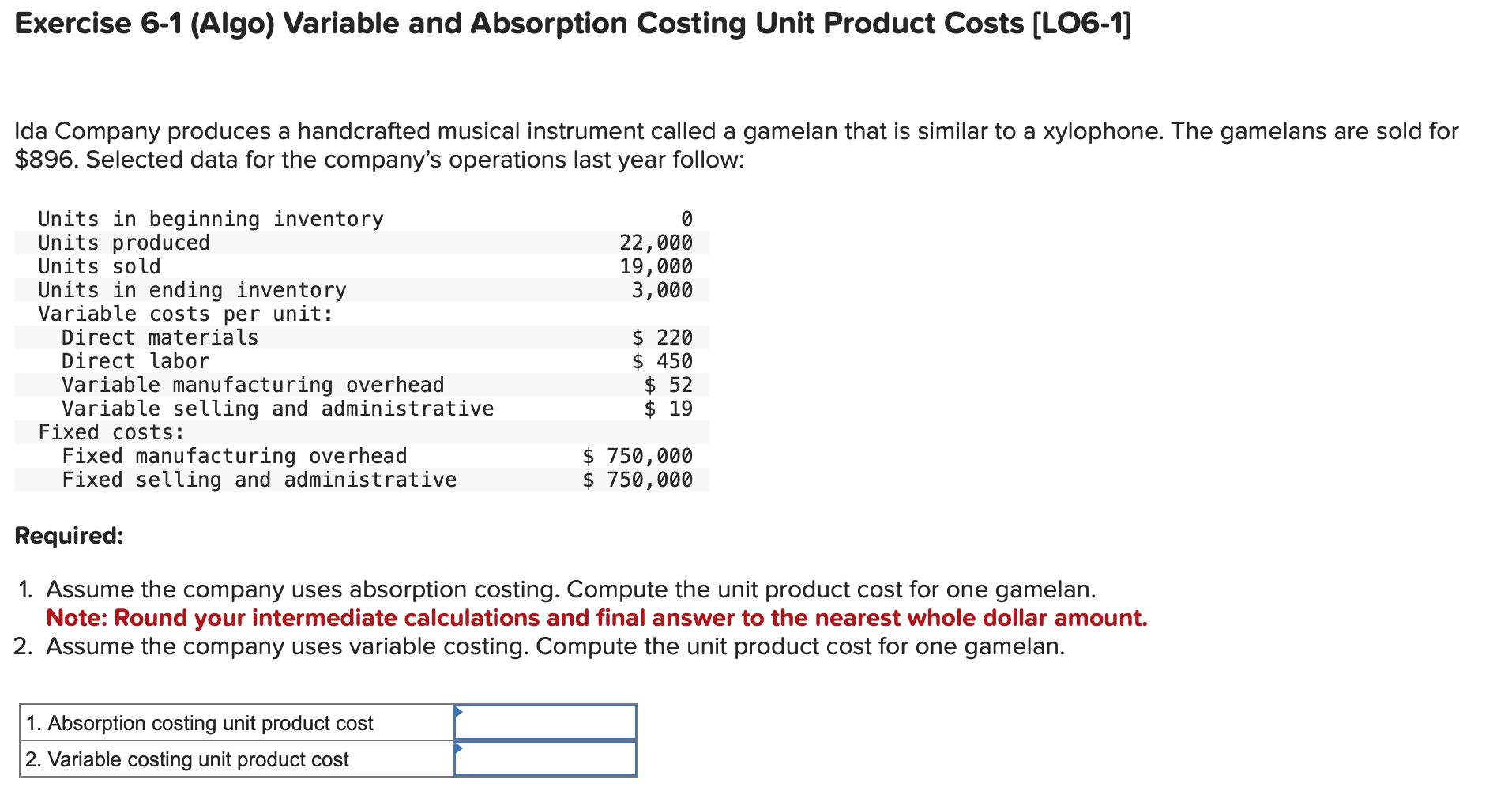 Solved Exercise 6-1 (Algo) ﻿Variable and Absorption Costing | Chegg.com