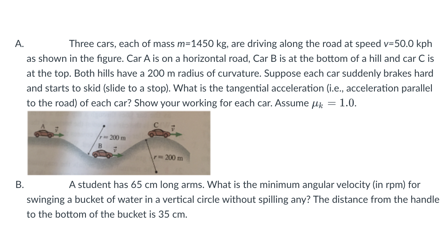 Solved A. Three cars, each of mass m=1450 kg, are driving | Chegg.com