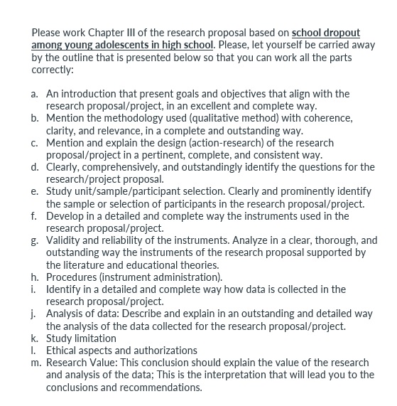 Can you help develop chapter III of a proposal | Chegg.com