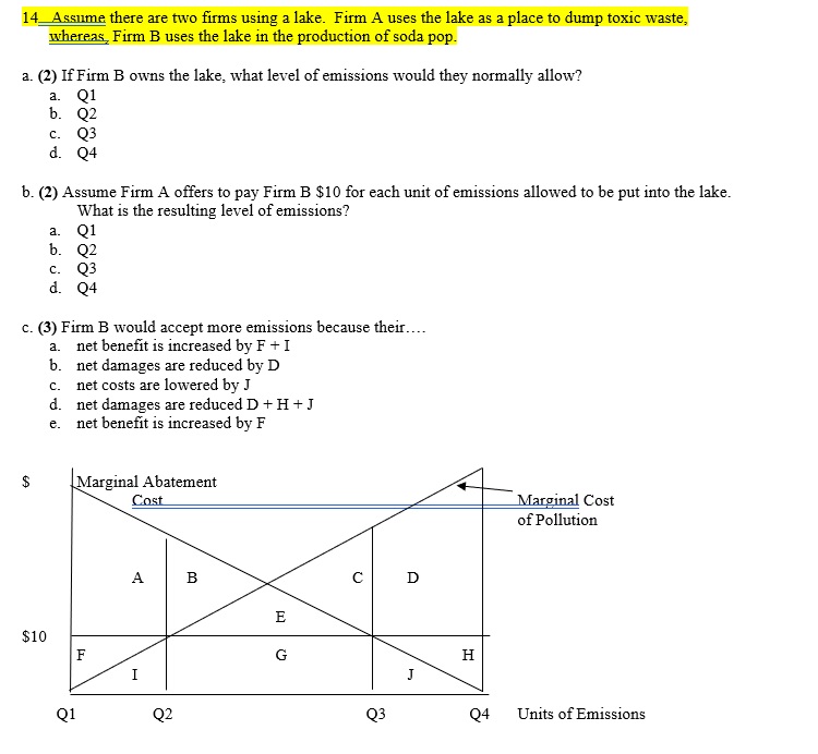 Solved 14 ﻿Assume there are two firms using a lake. Firm A | Chegg.com