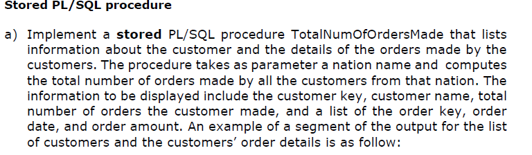 Solved TPC R benchmark databaseImplement a stored PL/SQL | Chegg.com