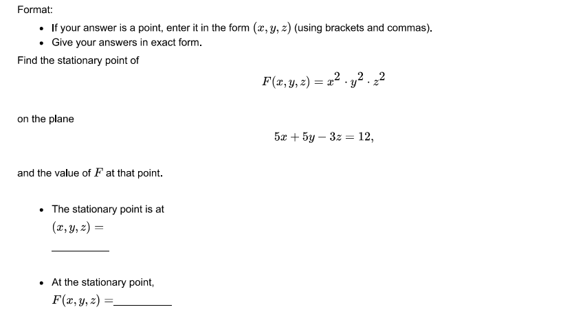 Solved Format: - If your answer is a point, enter it in the | Chegg.com