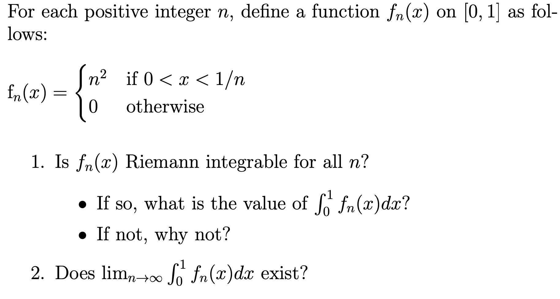 Solved For each positive integer n, define a function fn(x) | Chegg.com