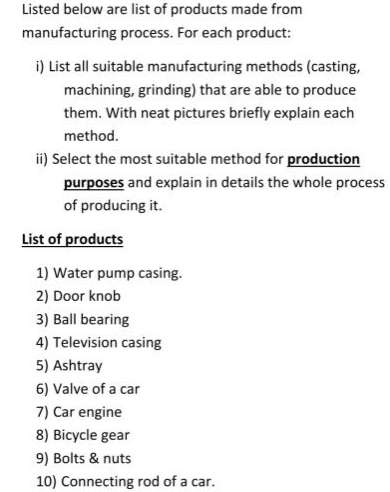 Solved Listed below are list of products made from | Chegg.com