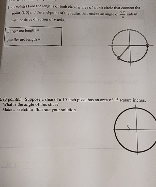 Solved points) Find the lengths of both circular arcs of a | Chegg.com