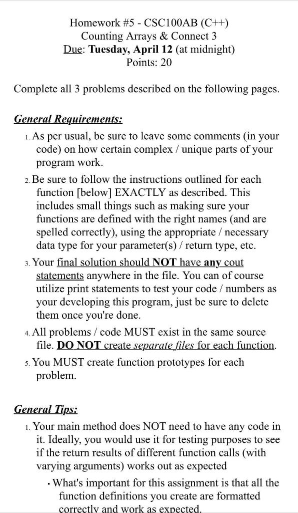 Solved Homework #5 - CSC100AB (C++) Counting Arrays & | Chegg.com