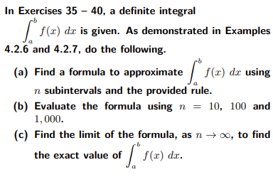 In Exercises 35−40, a definite integral ∫abf(x)dx is | Chegg.com