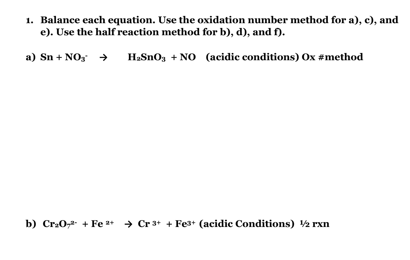 Solved 1. Balance each equation. Use the oxidation number | Chegg.com