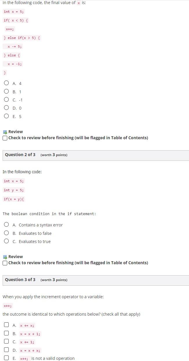Solved In The Following Code The Final Value Of X Is Int 