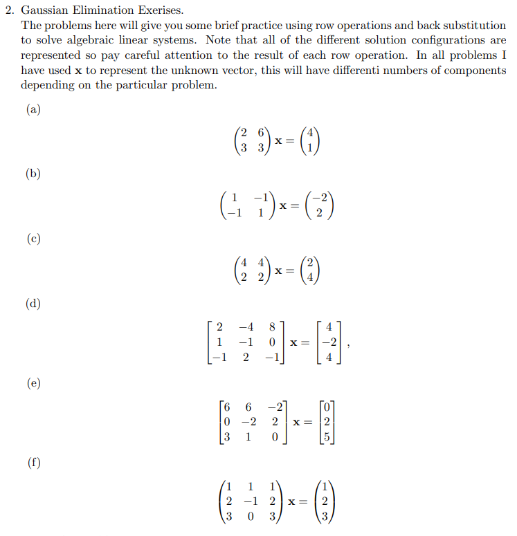 Solved 2. Gaussian Elimination Exerises. The problems here | Chegg.com
