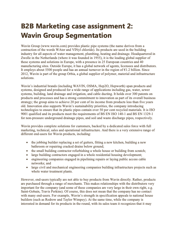 Solved Wavin Group (www.wavin.com) provides plastic pipe | Chegg.com