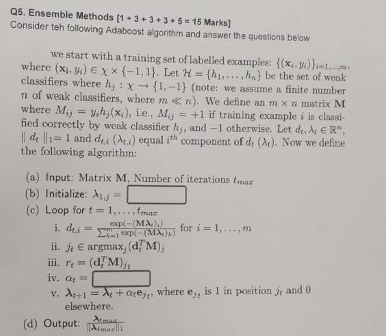 Solved Q5. ﻿Ensemble Methods Marks]Consider teh following | Chegg.com