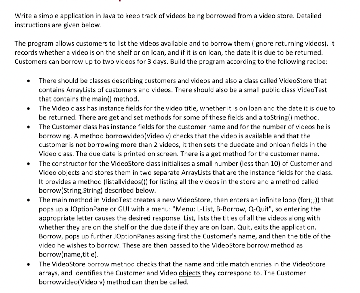 Solved Write a simple application in Java to keep track of | Chegg.com
