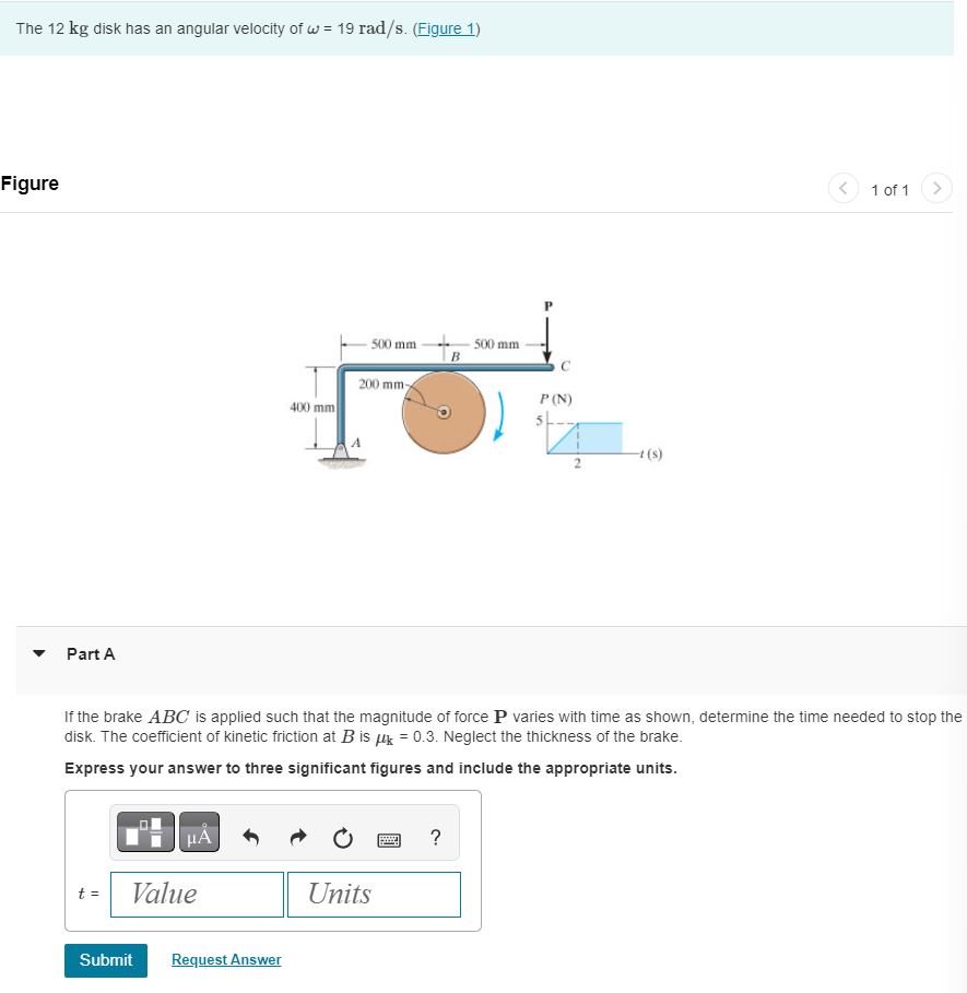 Solved The 12 kg disk has an angular velocity of ω=19rad/s. | Chegg.com
