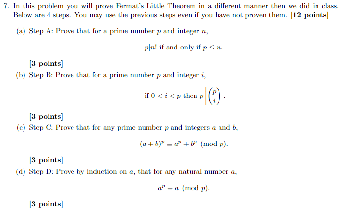 Solved In this problem you will prove Fermat's Little | Chegg.com