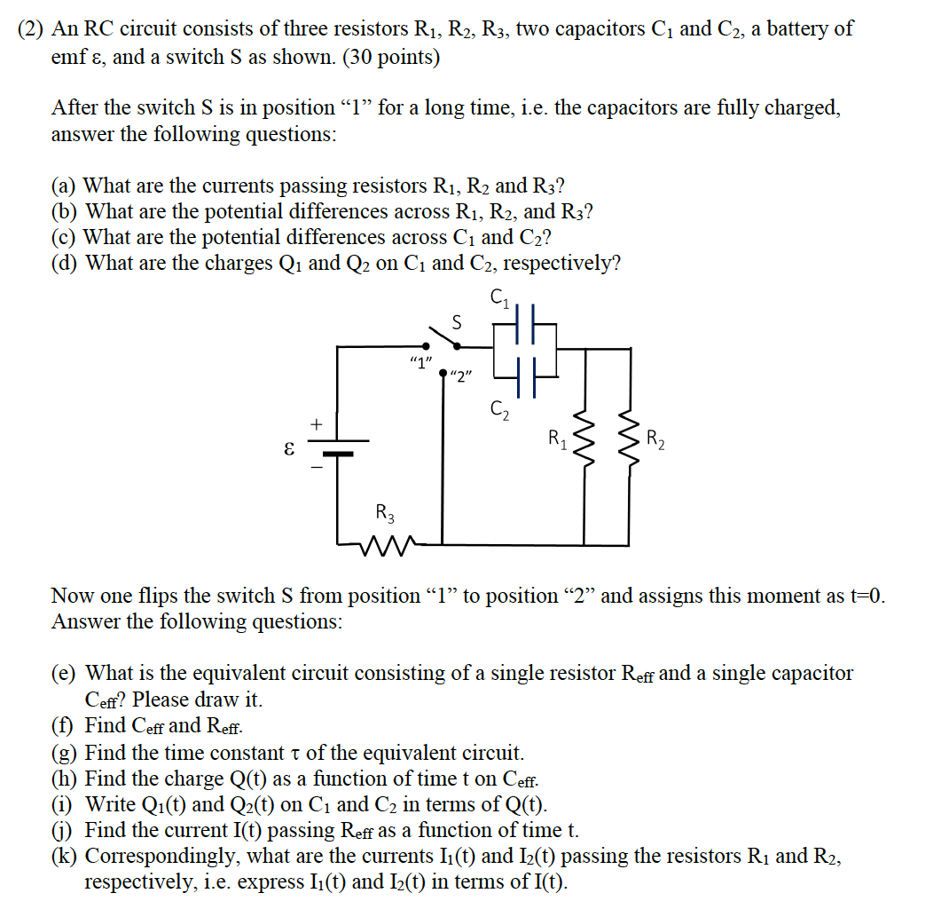 Solved (2) An RC circuit consists of three resistors R1, R2, | Chegg.com