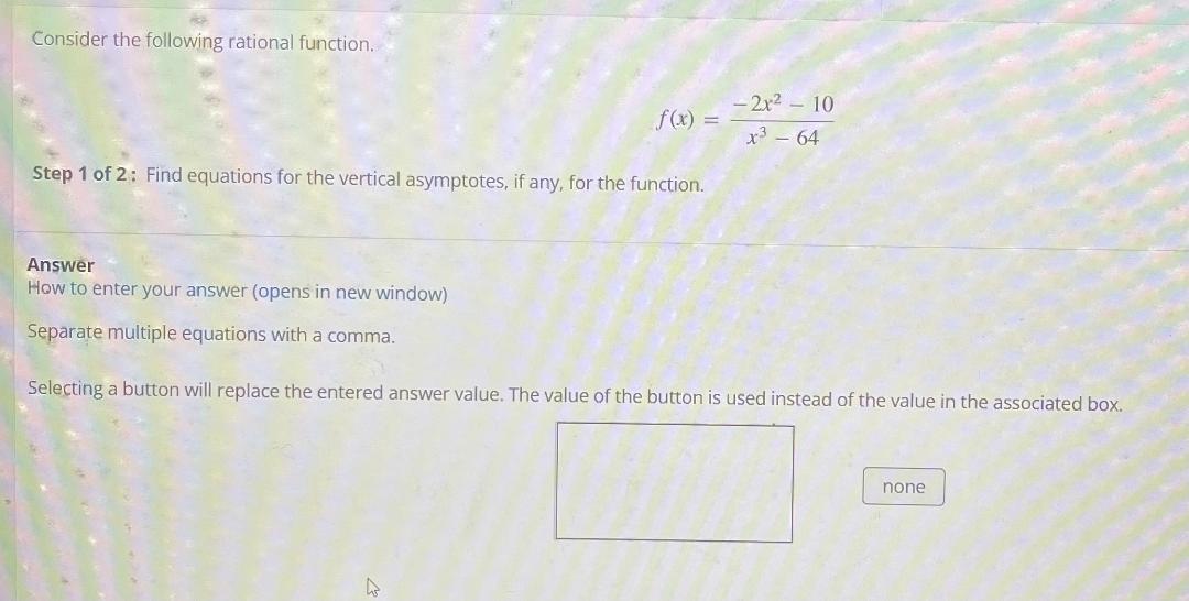 Solved Consider the following rational function.. f(x) = | Chegg.com