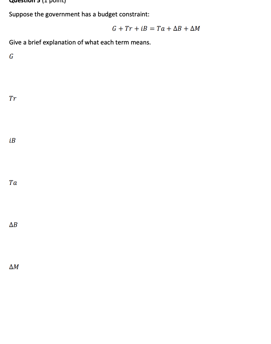 Solved Suppose the government has a budget constraint: | Chegg.com