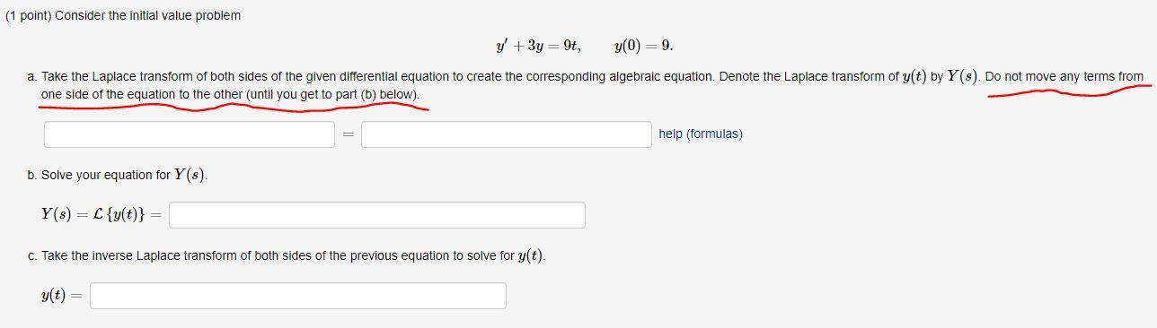 Solved (1 point) Consider the initial value problem y' + 3y | Chegg.com