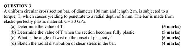 Solved QUESTION 3 A uniform circular cross section bar, of | Chegg.com