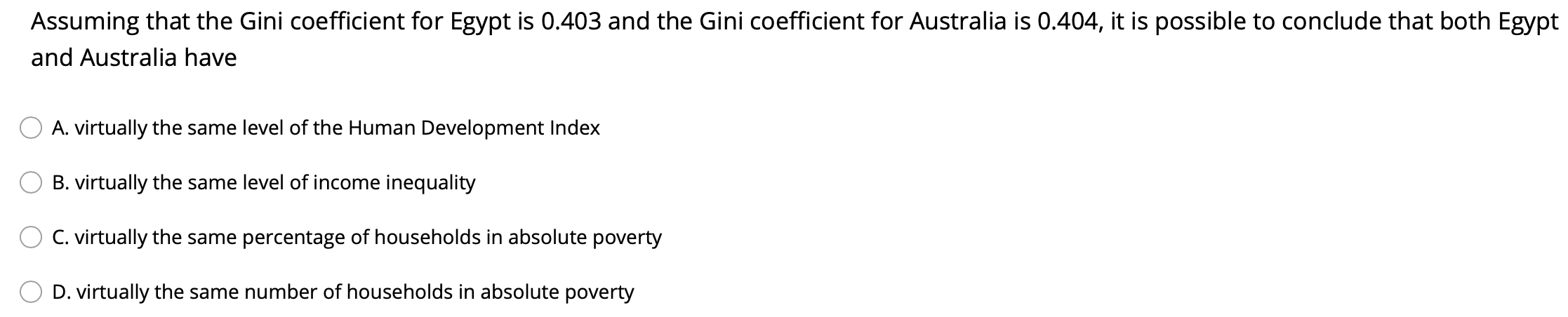 Solved Assuming that the Gini coefficient for Egypt is 0.403 | Chegg.com