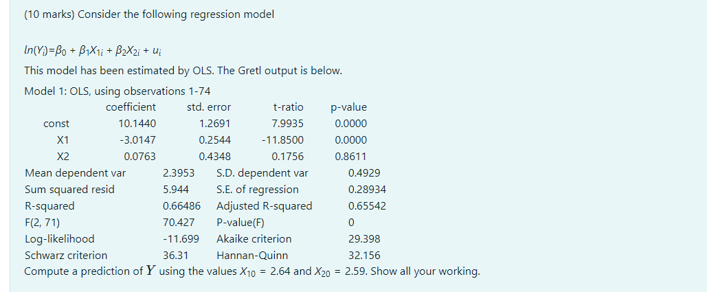 Solved (10 marks) Consider the following regression model | Chegg.com