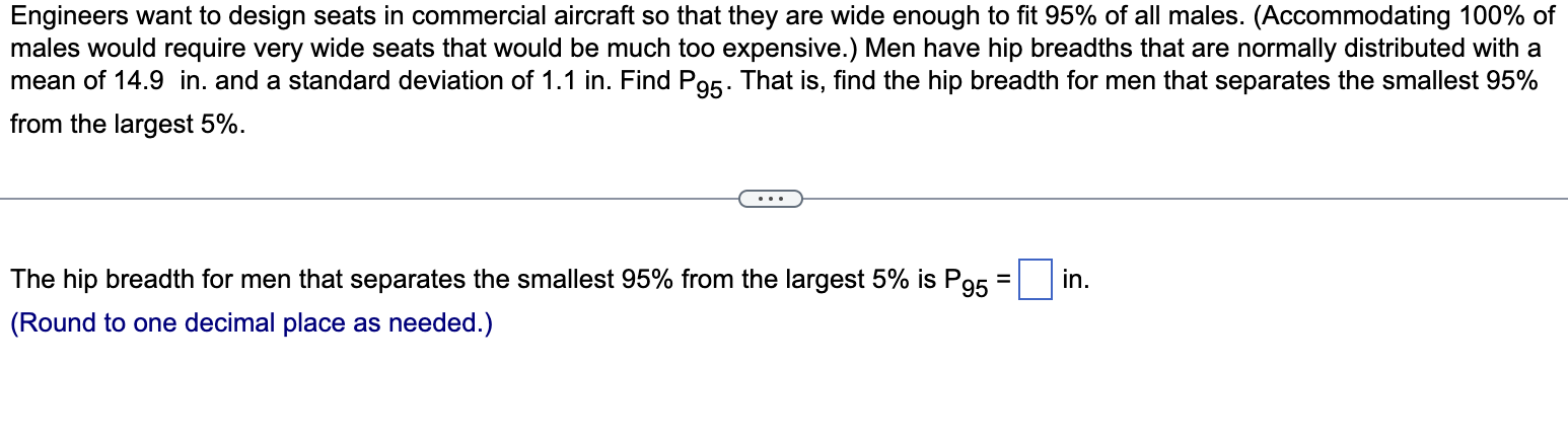Solved Engineers want to design seats in commercial aircraft | Chegg.com