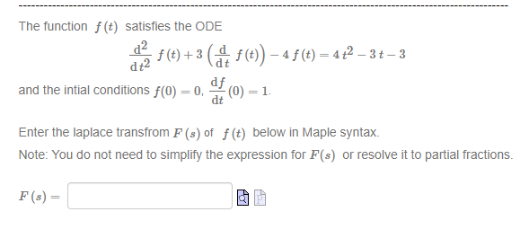 Solved The function f(t) satisfies the ODE d2 f(t)+3 (a | Chegg.com