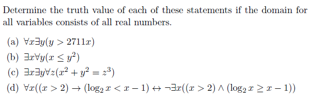 Solved Determine the truth value of each of these statements | Chegg.com
