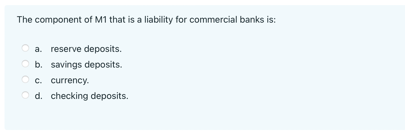 Solved The component of M1 that is a liability for | Chegg.com