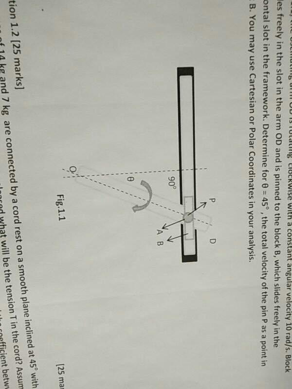 Solved the oscillating arm OD is rotating clockwise with a | Chegg.com