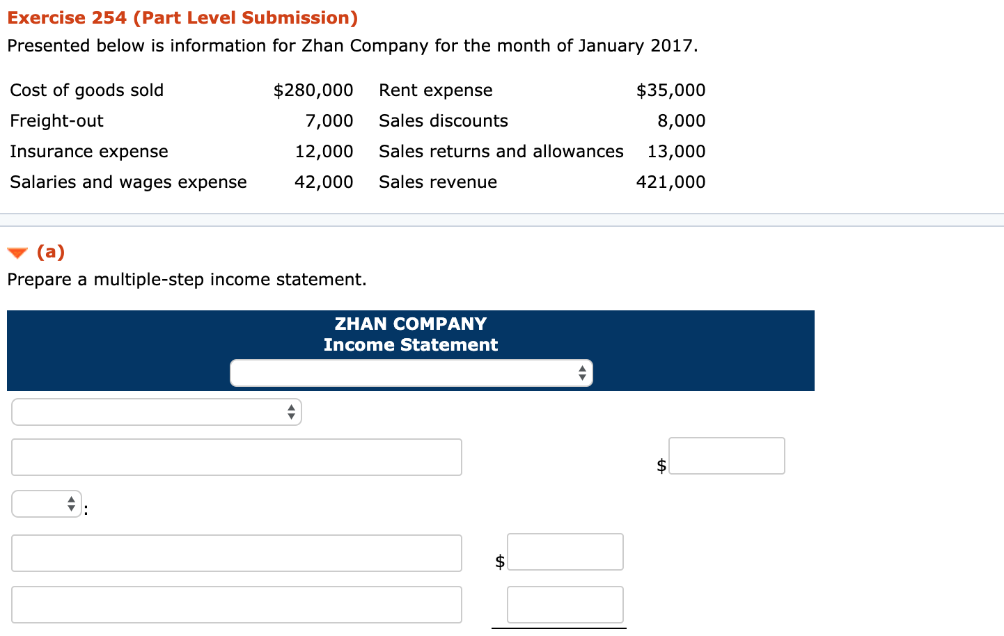 Solved Exercise 254 (Part Level Submission) Presented below | Chegg.com