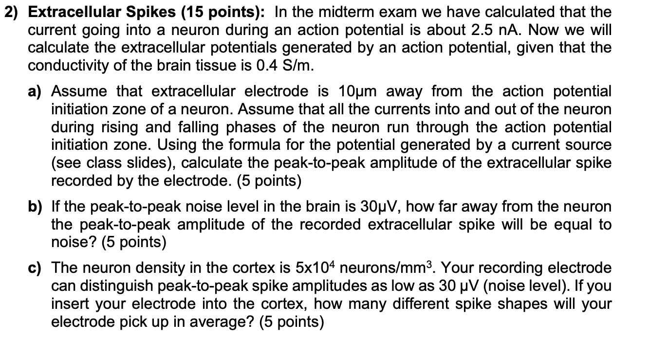 Solved Extracellular Spikes (15 points): In the midterm exam | Chegg.com