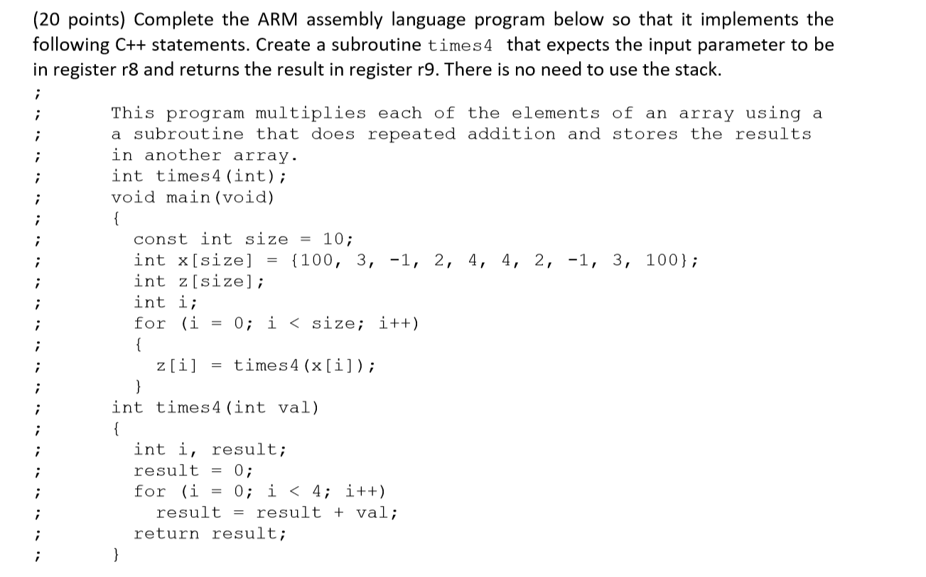 (20 points) Complete the ARM assembly language | Chegg.com