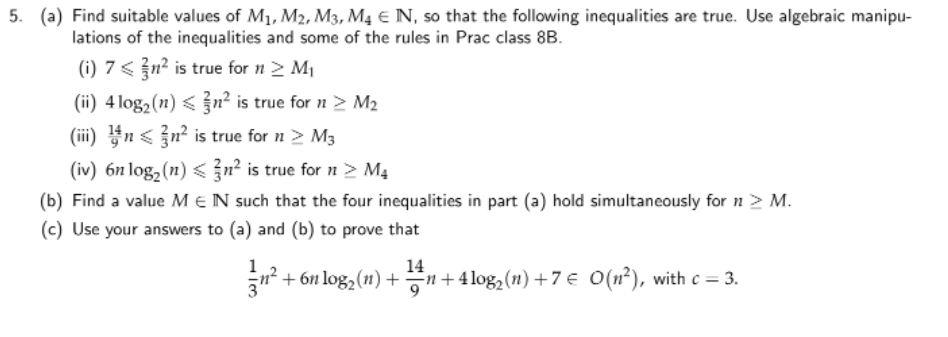 Solved 5. (a) Find suitable values of M₁, M₂, M3, M4 € N, so | Chegg.com