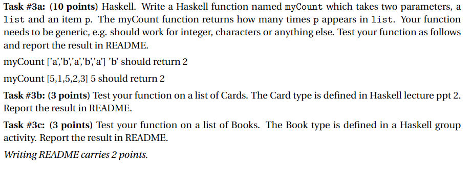 Solved Task #3a: (10 points) Haskell. Write a Haskell | Chegg.com