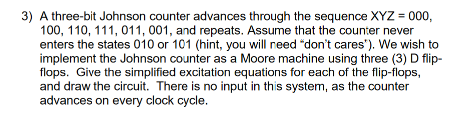 Solved 3) A three-bit Johnson counter advances through the | Chegg.com