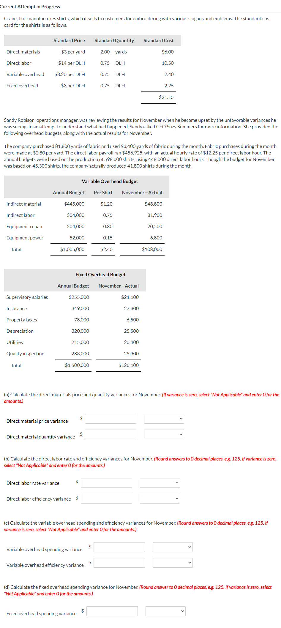 Solved Current Attempt in Progress Crane, Ltd. manufactures | Chegg.com