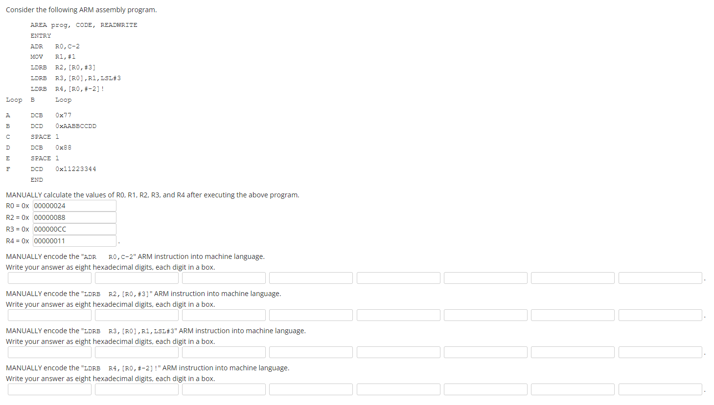 Solved Consider the following ARM assembly program. AREA | Chegg.com