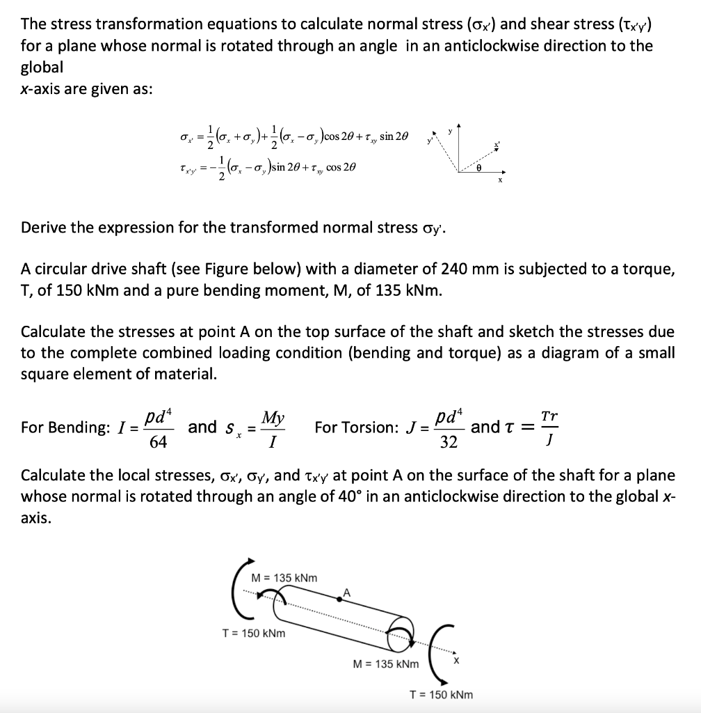 Solved The stress transformation equations to calculate | Chegg.com